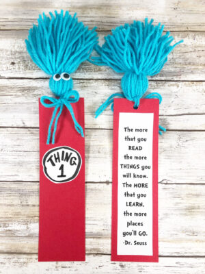 Dr. Seuss Thing 1 and Thing 2 Tassel Bookmark Craft for Kids - Mom Does ...