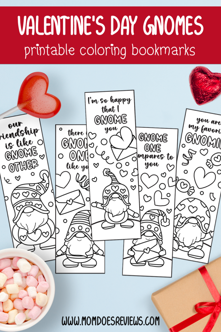 Valentine's Day Gnomes Printable Coloring Bookmarks - Mom Does Reviews