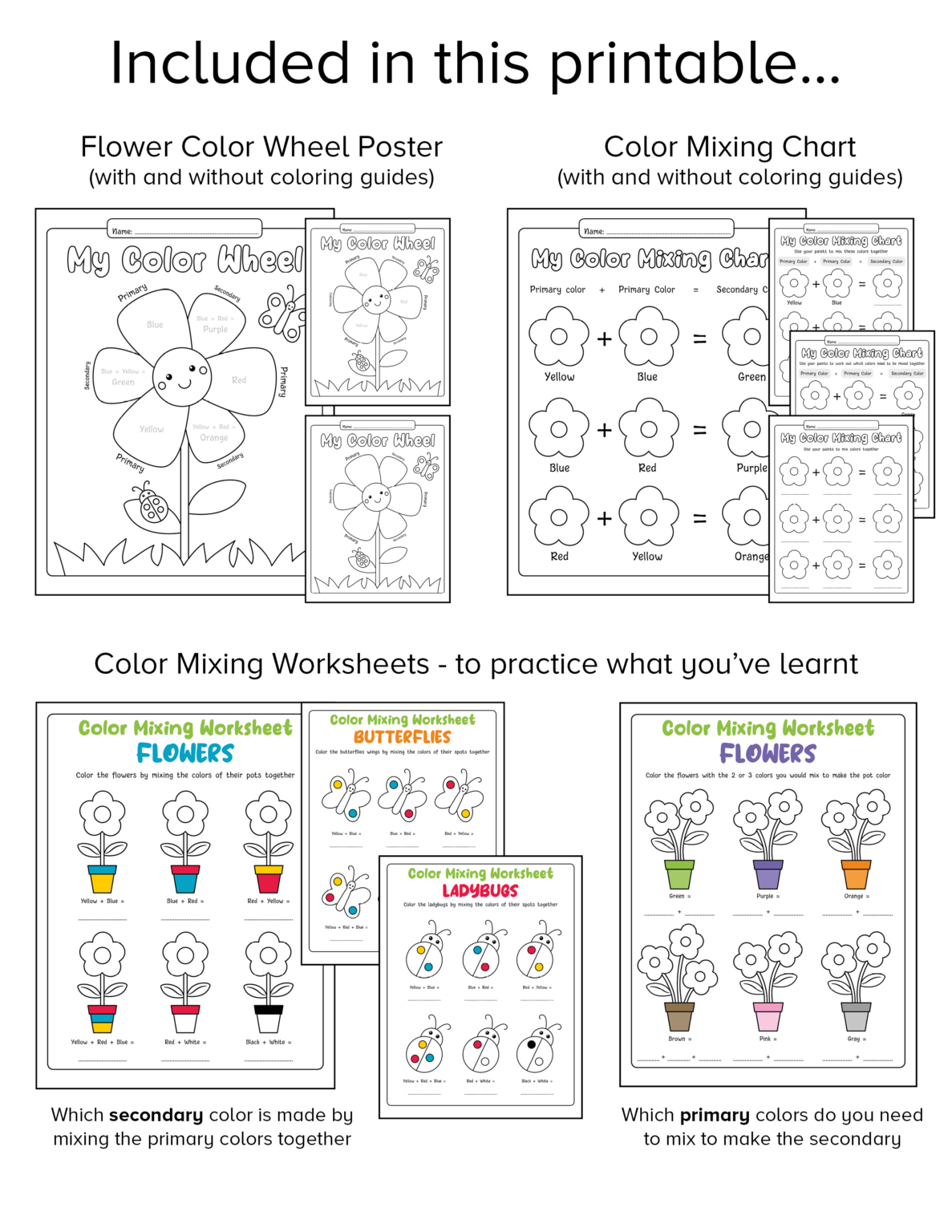 Fun Flower Color Mixing Worksheets #FreePrintables - Mom Does Reviews