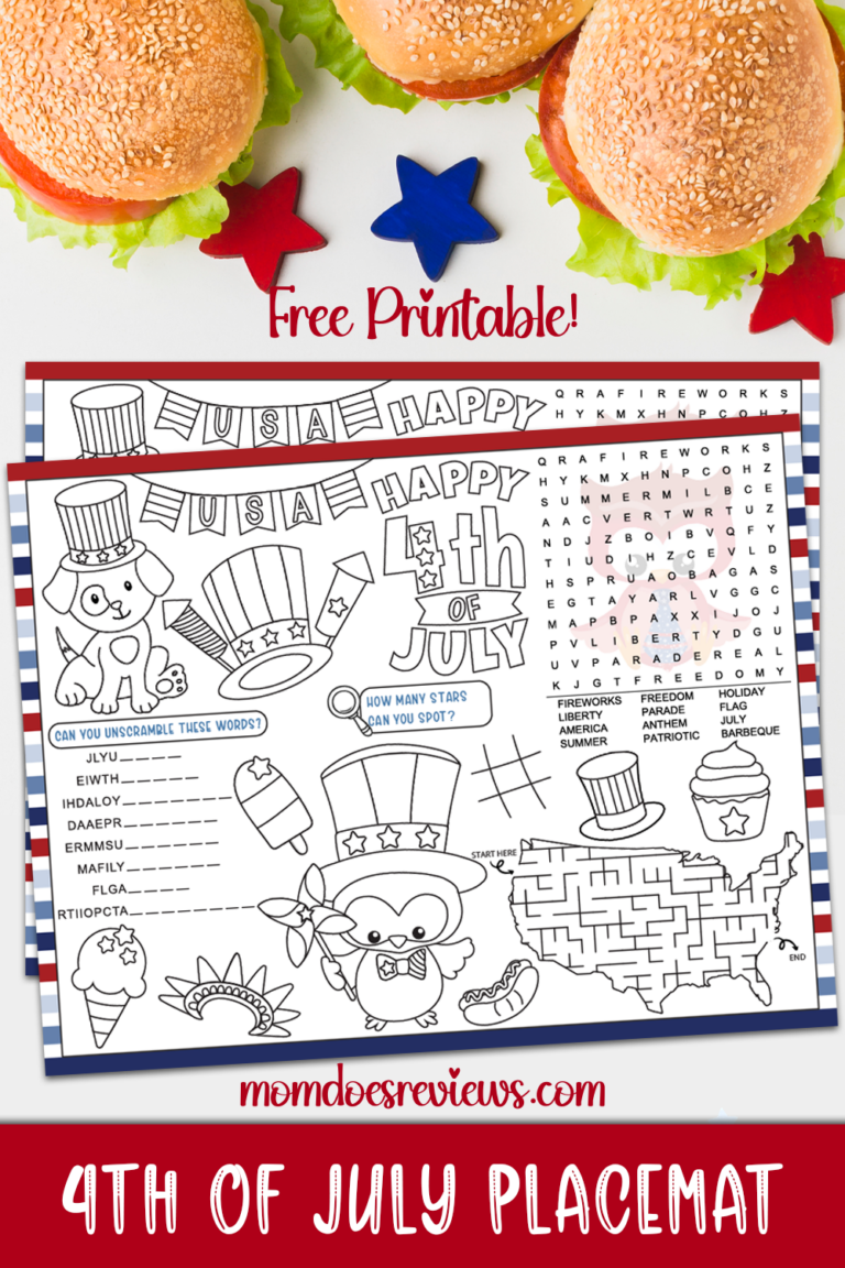 4th of July Placemat #FreePrintable - Mom Does Reviews