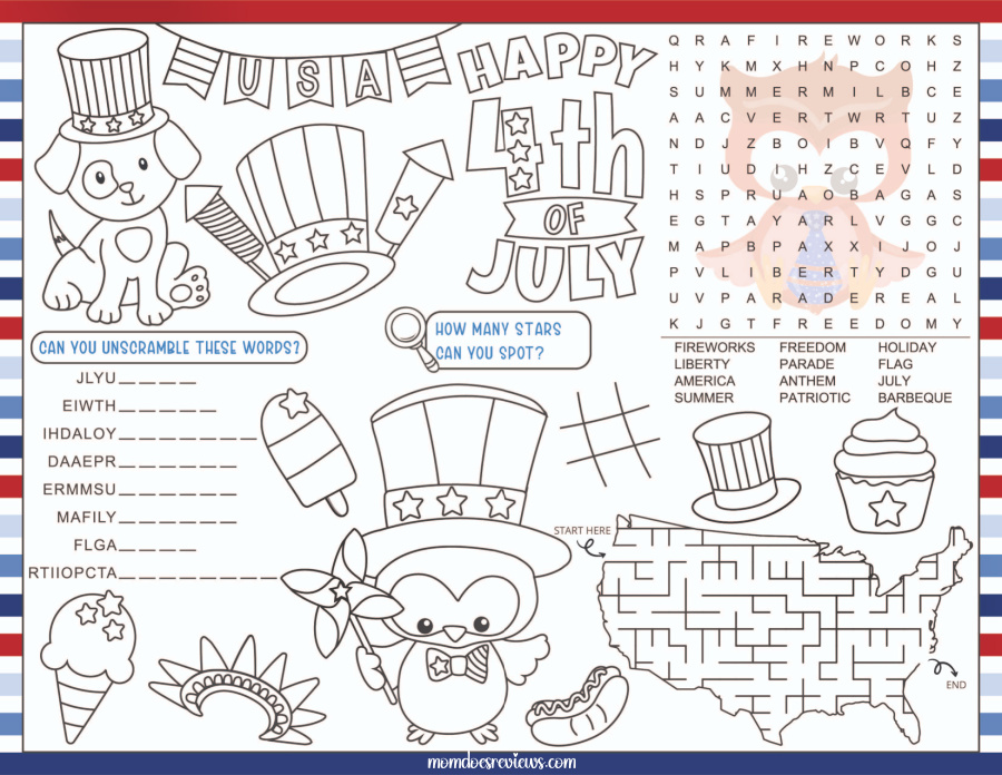 4th of July Placemat #FreePrintable - Mom Does Reviews