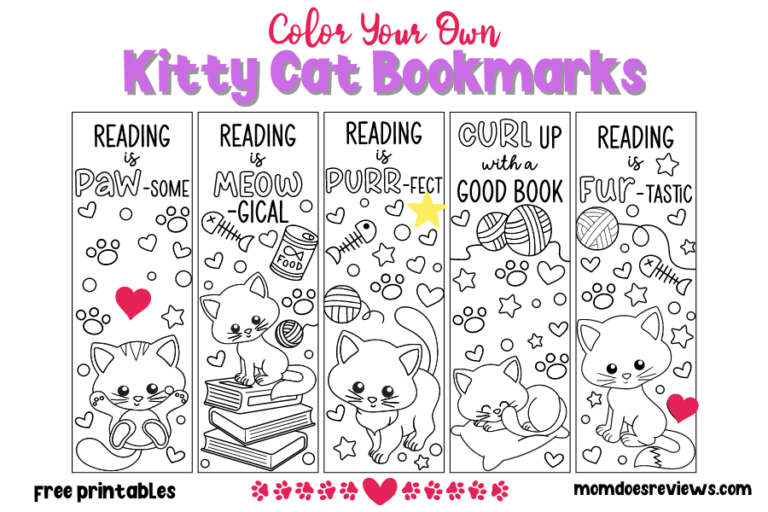 Printable Color Your Own Kitty Cat Bookmarks - Mom Does Reviews