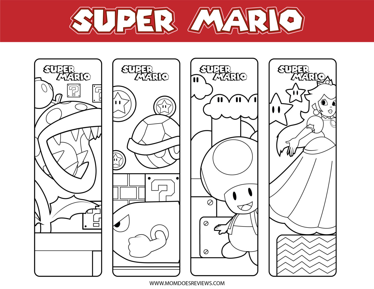 Super Mario Color Your Own Bookmarks - Free Printable - Mom Does Reviews