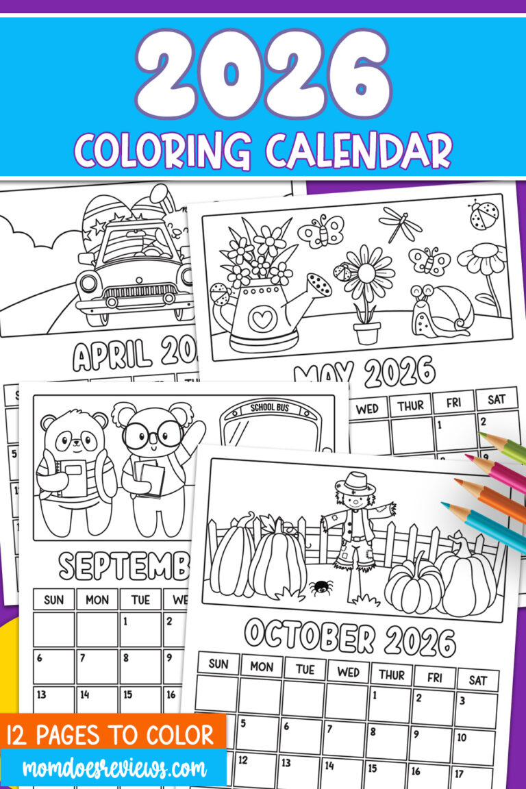 Printable 2026 Coloring Calendar - Mom Does Reviews